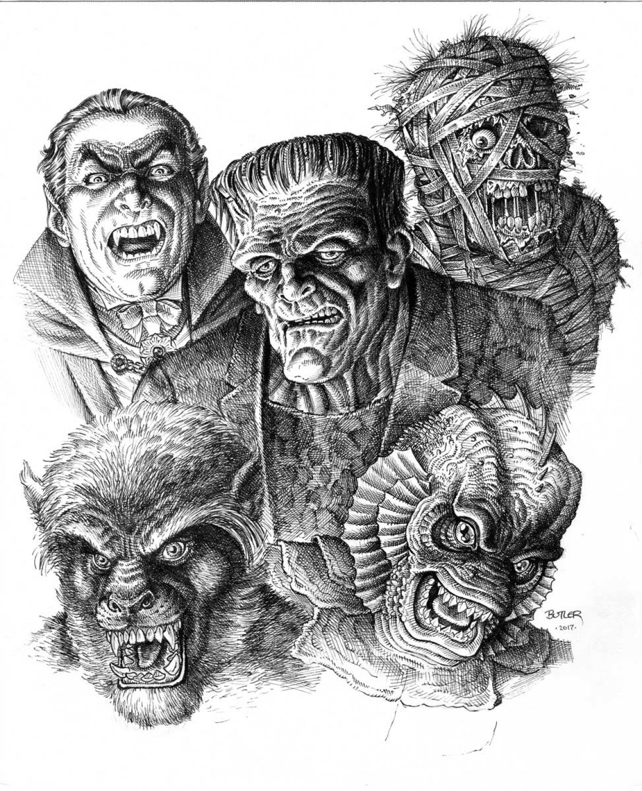 Classic Monsters Pen & Ink 2017